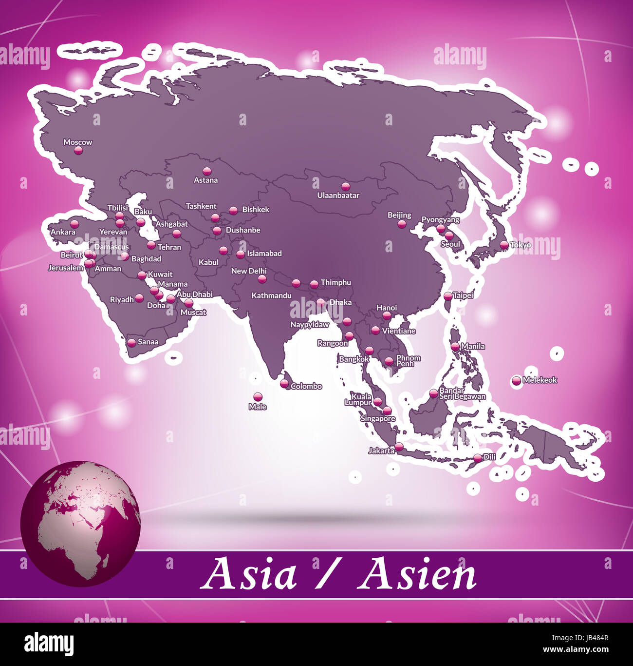 Kontinent Asien in der Welt als Inselkarte mit abstraktem Hintergrund ...