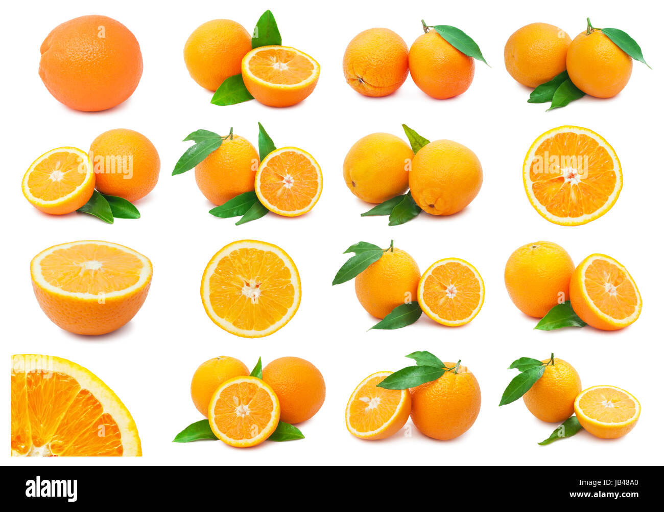 Collection of fresh orange fruits isolated on white background Stock ...