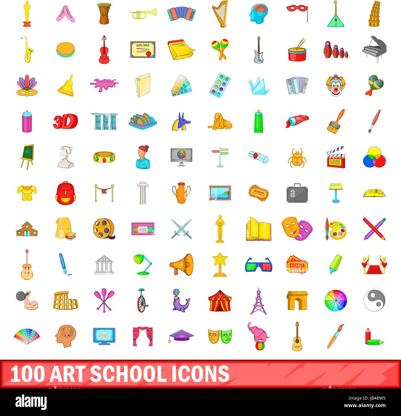 100 art school icons set, cartoon style Stock Vector Image & Art - Alamy