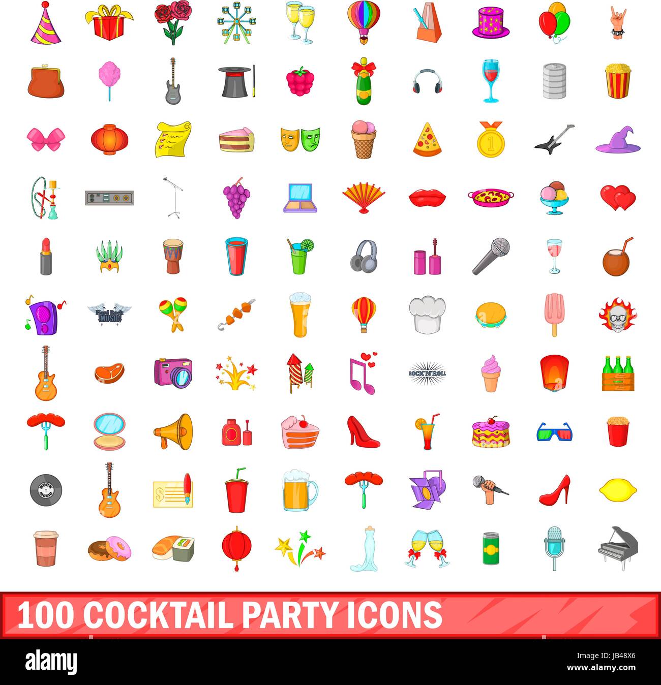 100 cocktail party icons set, cartoon style Stock Vector Image & Art ...