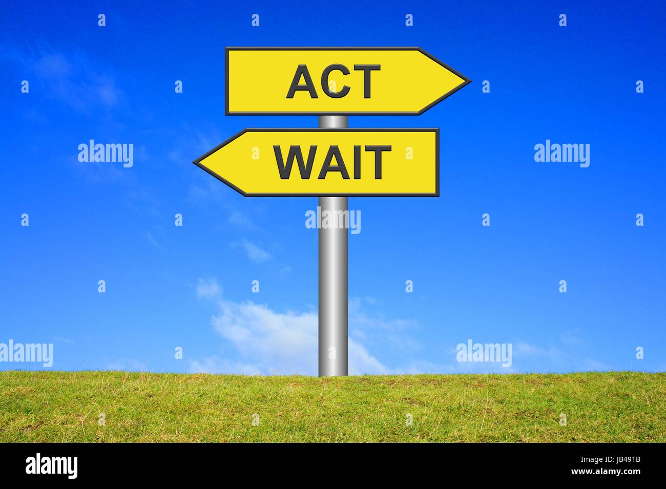 road sign: act / wait Stock Photo - Alamy