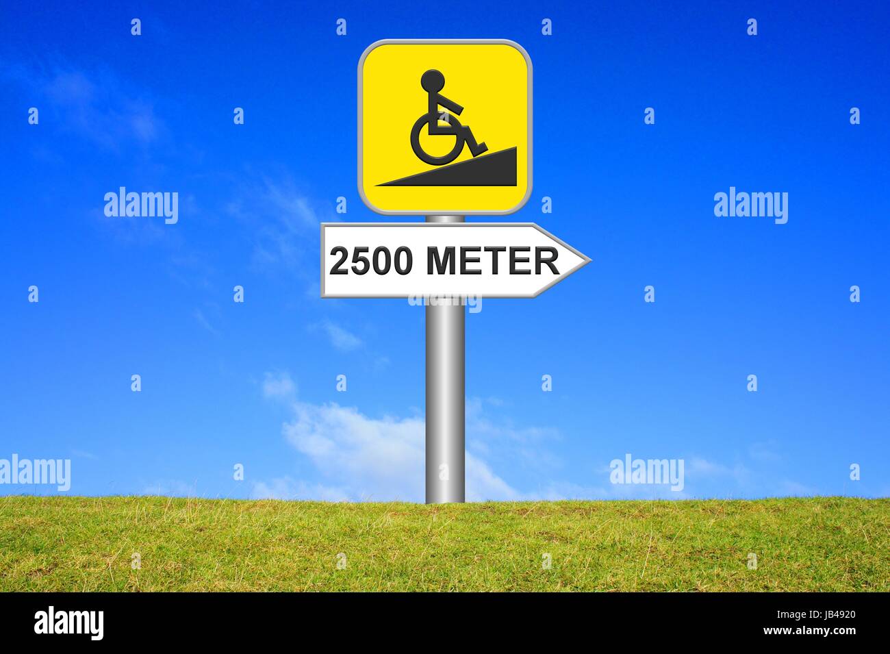 sign directional sign: wheelchair ramp 2500 meters Stock Photo - Alamy