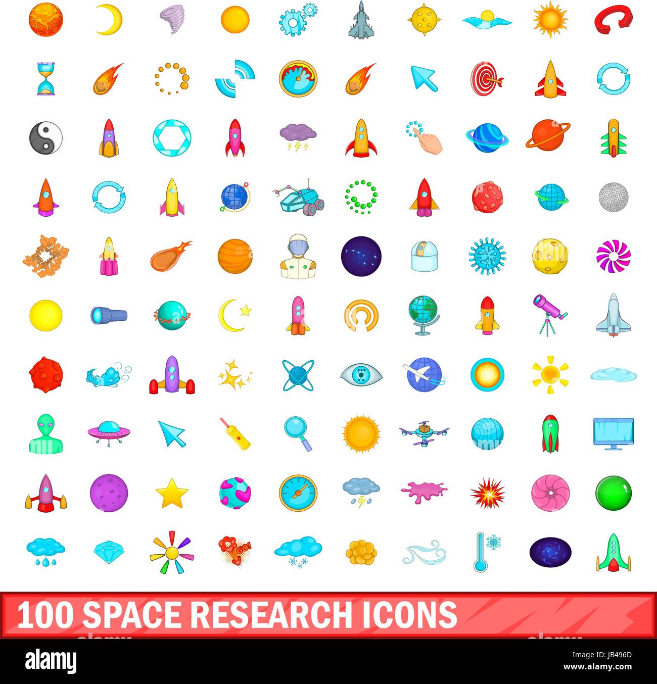 100 space research icons set, cartoon style Stock Vector Image & Art ...