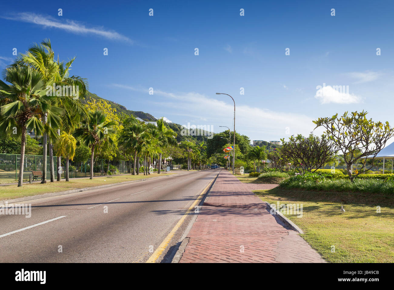 Morning street of capital of Seychelles, Victoria, Mahe island Stock ...