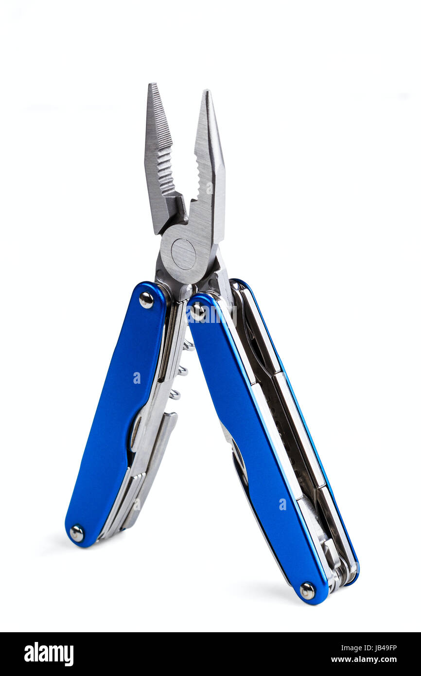 steel folding multitool isolated on white background Stock Photo - Alamy