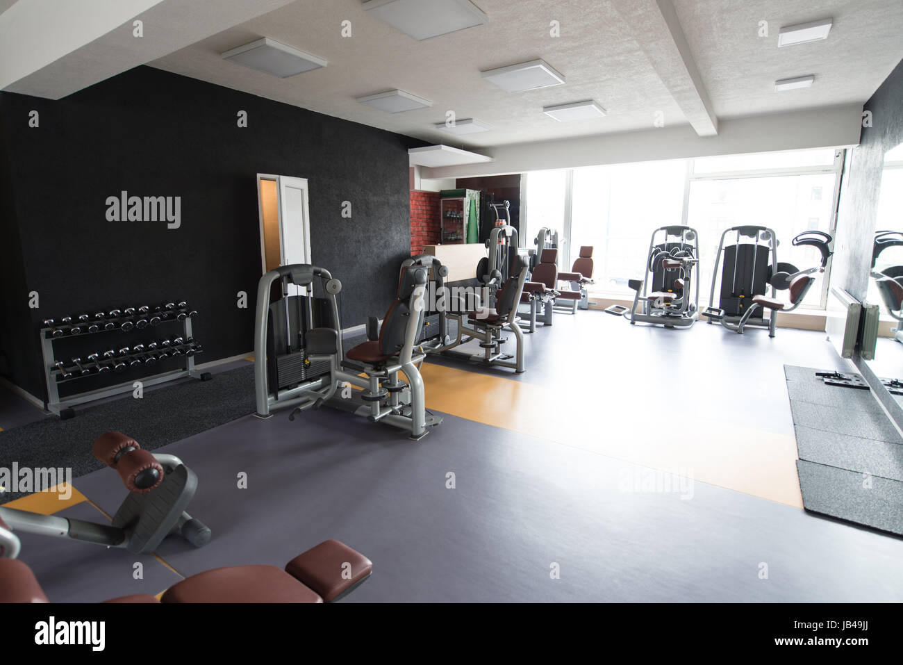 Equipment And Machines At The Modern Gym Room Fitness Center Stock ...