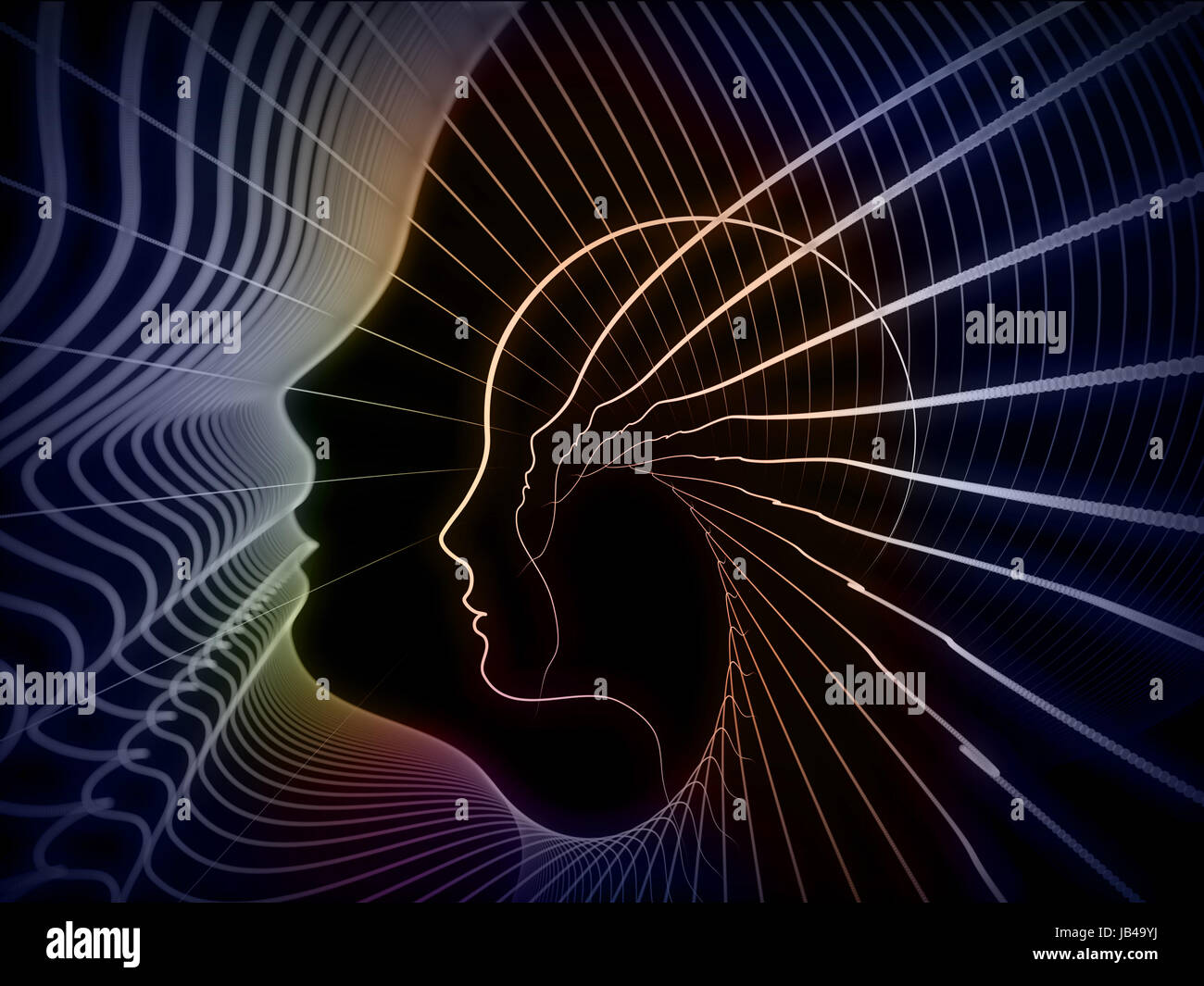 Geometry of Soul series. Composition of profile lines of human head ...