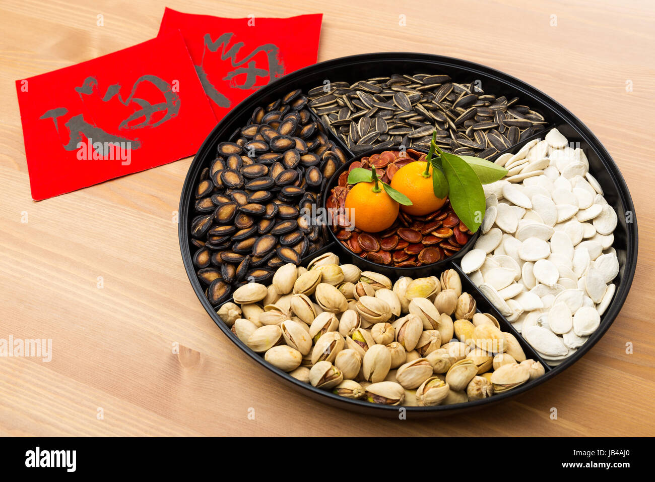 Chinese new year snack tray and chinese calligraphy, meaning for ...