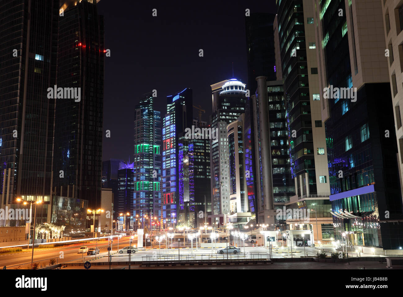 Street downtown in Doha at night. Qatar, Middle East Stock Photo - Alamy