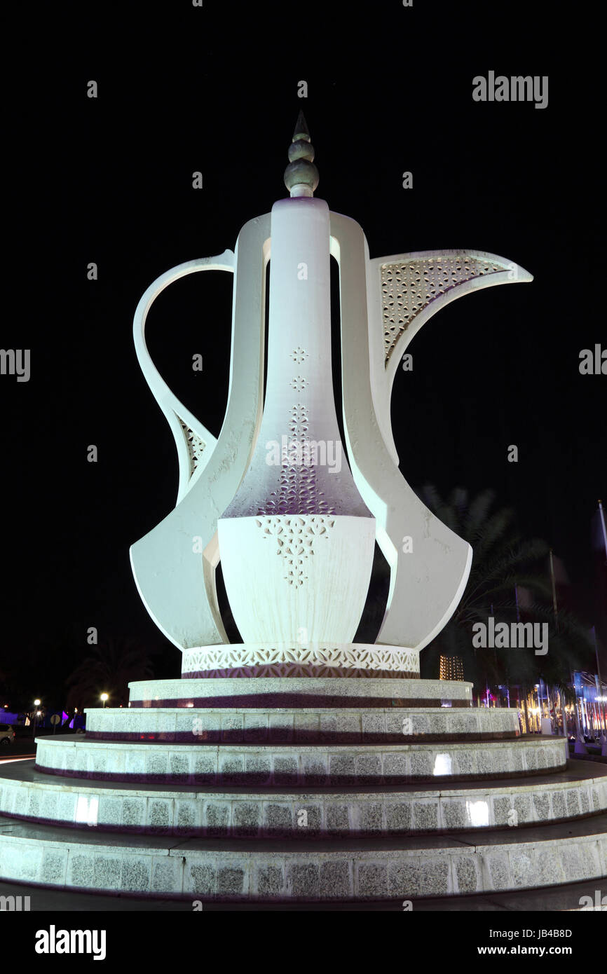 Arabian Coffee Pot in a roundabout in Doha. Qatar, Middle East Stock ...