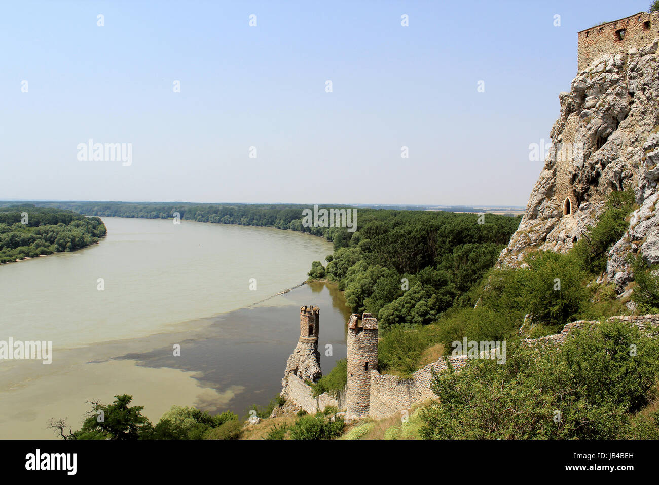 Devin castle Towers, View to Danube and Morava Rivers (near Bratislava ...