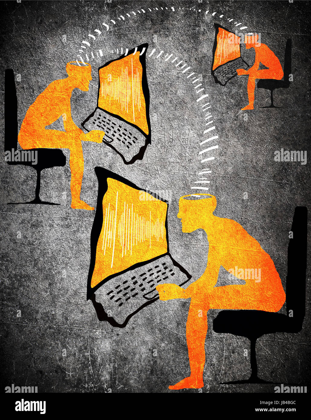 three men communicate through PC Stock Photo - Alamy