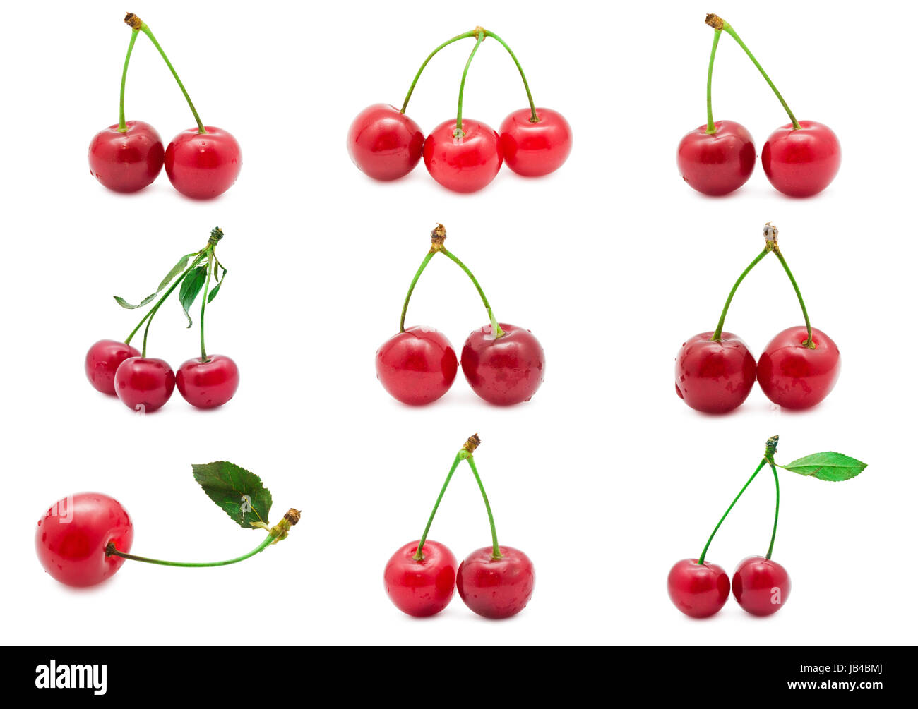 Collection of beautiful red cherry isolated on white background Stock ...