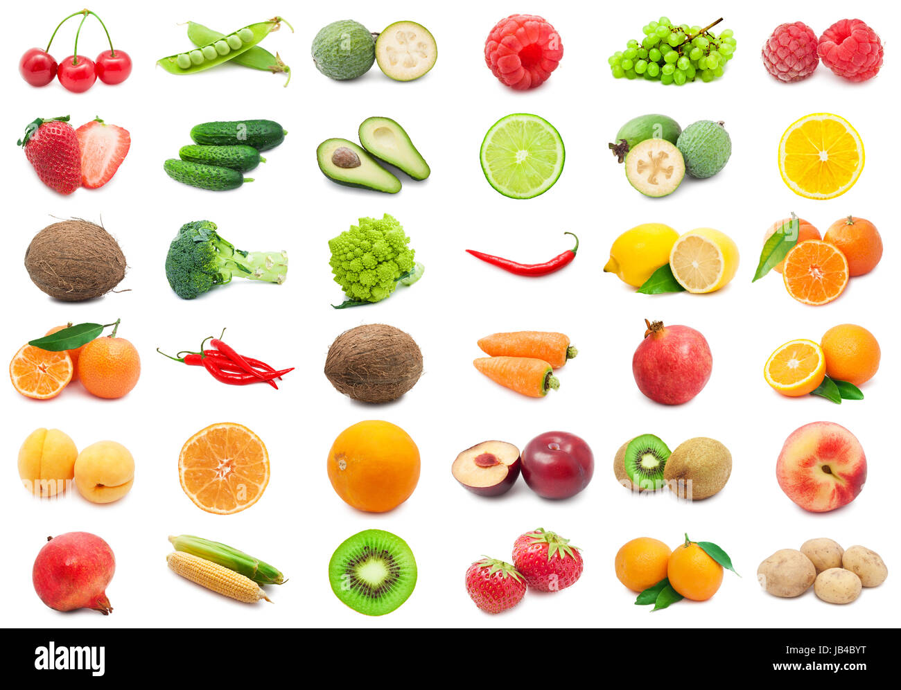 Collection of various fruits and vegetables isolated on white ...