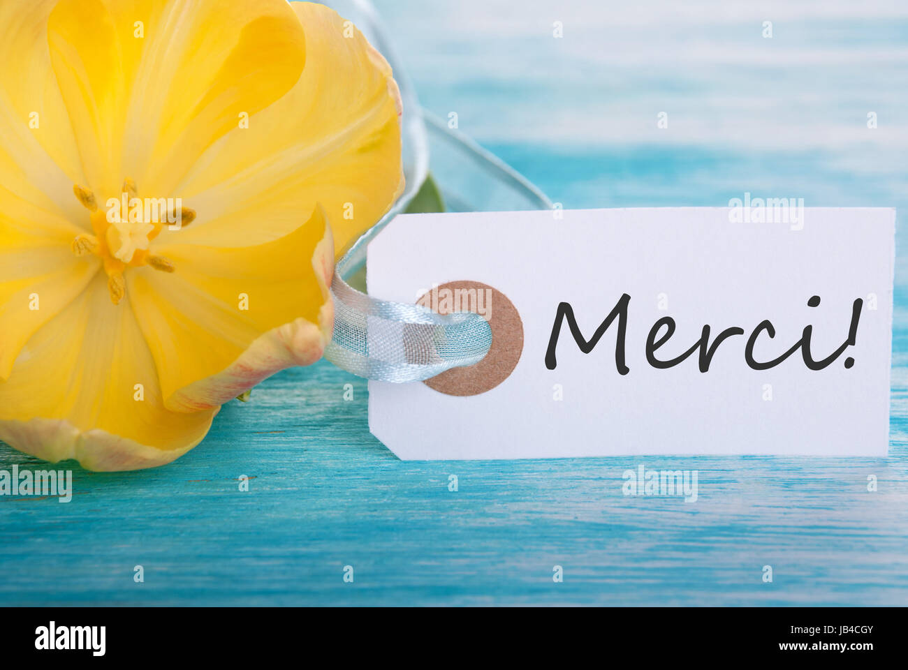 Tag with the French Word Merci which means Thanks Stock Photo - Alamy