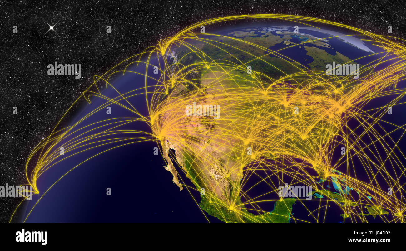 North america map air routes hi-res stock photography and images - Alamy