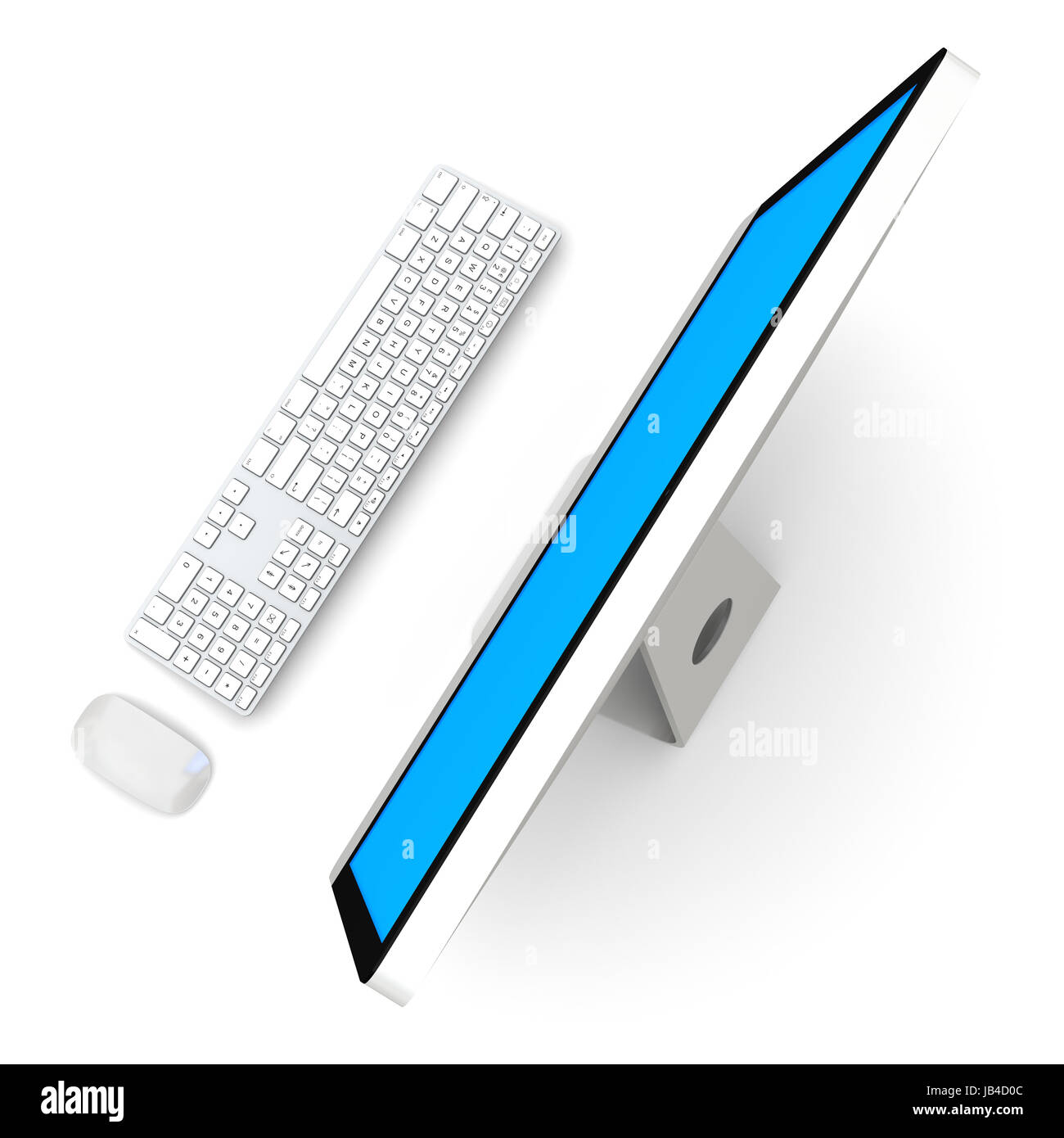 Modern desktop computer with white blank screen isolated on white ...