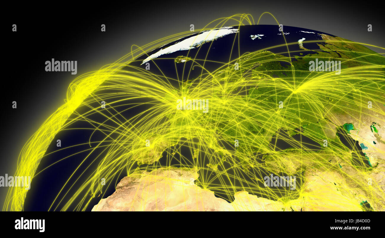 Europe main air routes map hi-res stock photography and images - Alamy