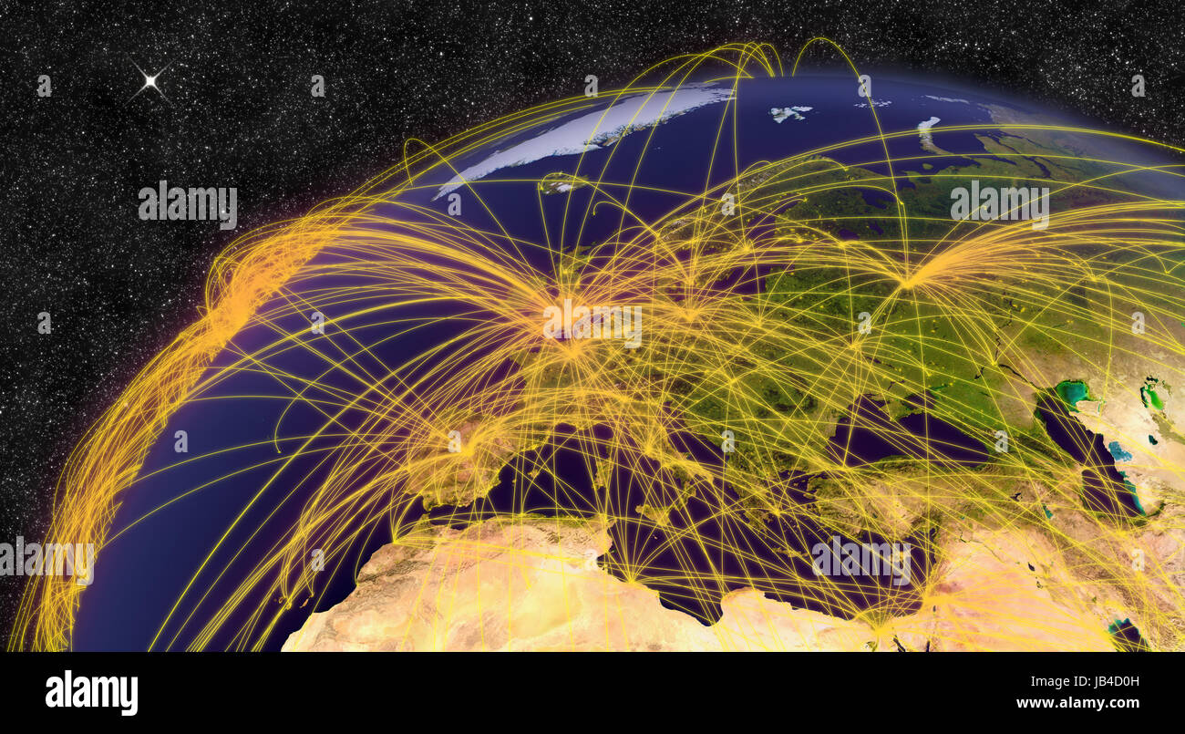 Europe map air routes hi-res stock photography and images - Alamy