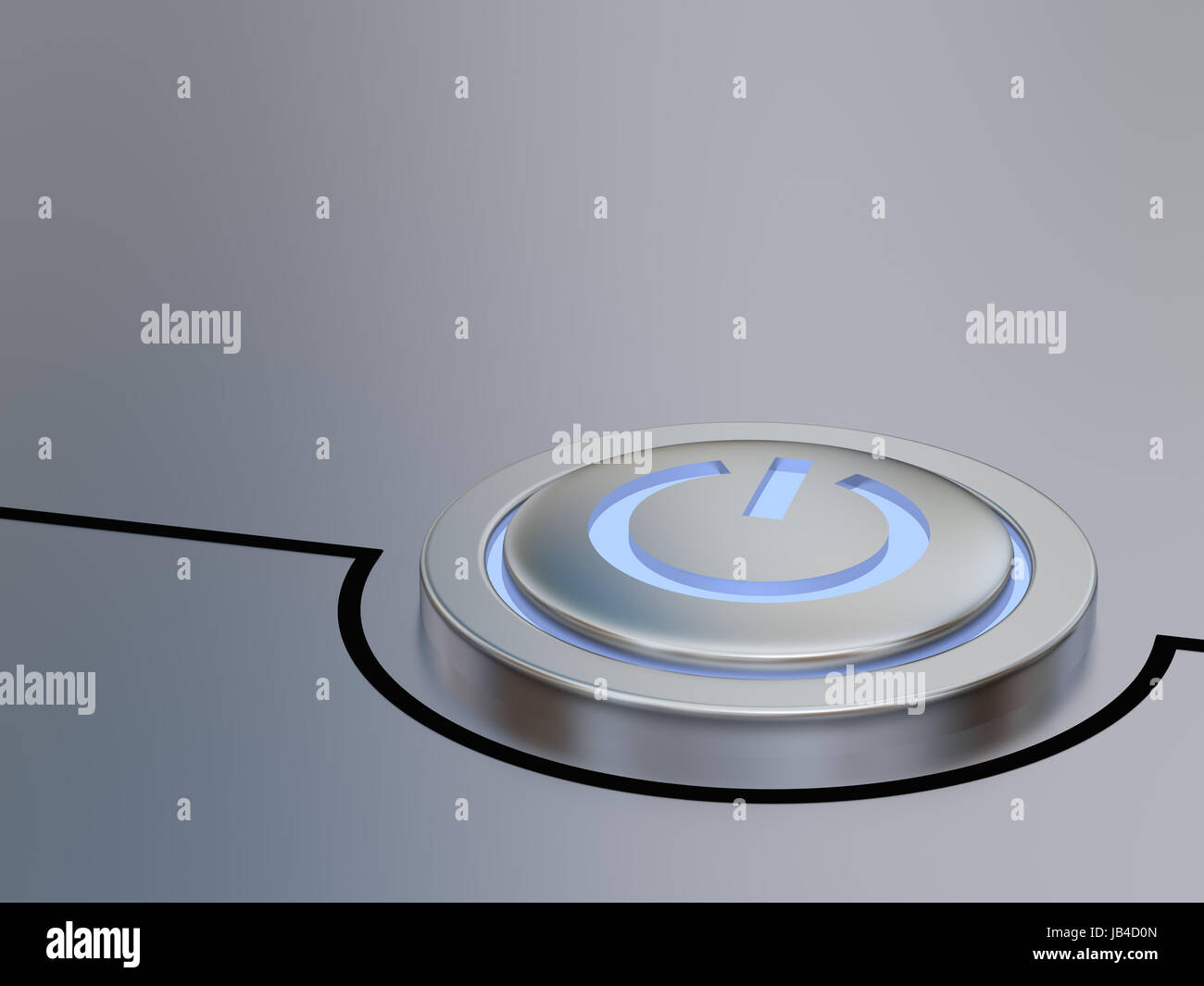 Metallic on-off button illustration with glowing blue light Stock Photo ...