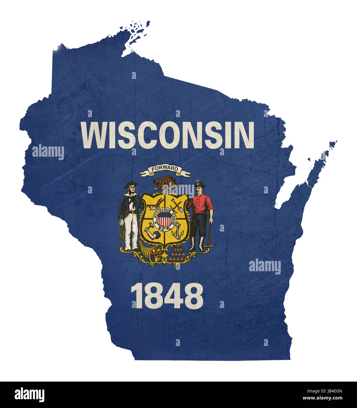 Grunge state of Wisconsin flag map isolated on a white background, U.S ...