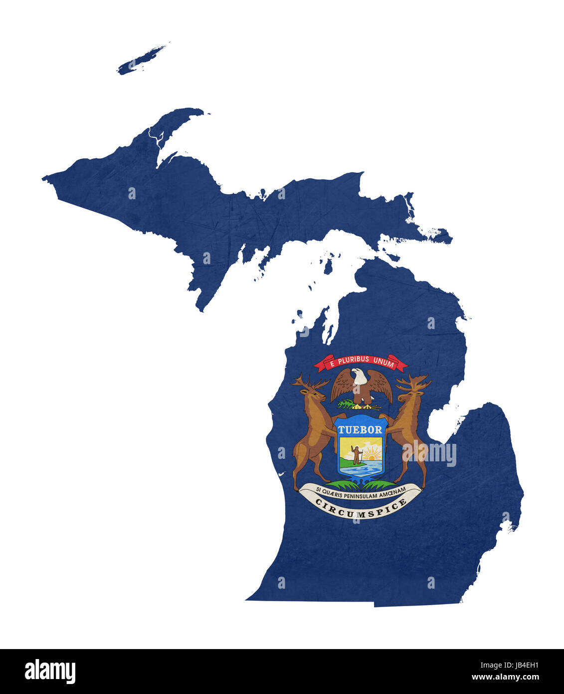 Grunge state of Michigan flag map isolated on a white background, U.S.A ...