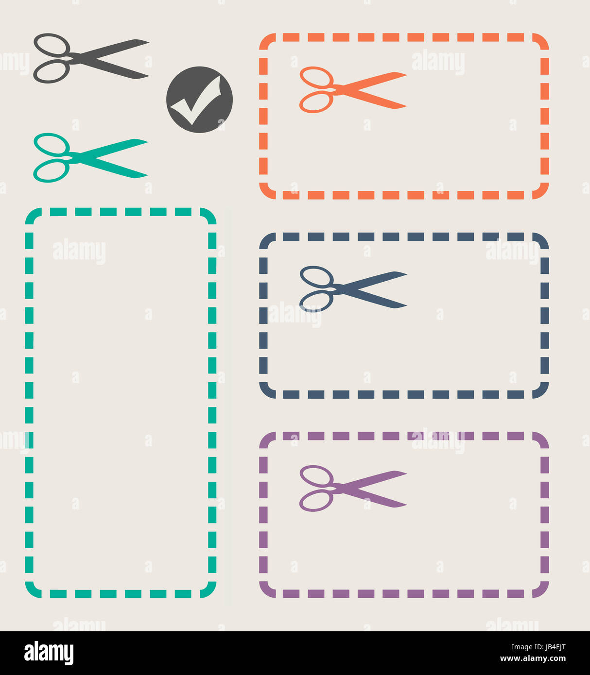 Set of cut out shapes in flat web design colors with scissors and copy ...