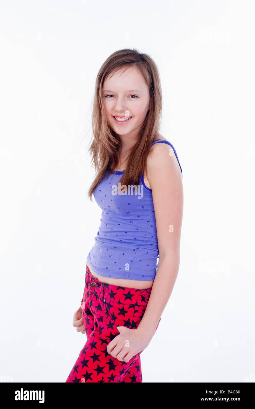 studio portrait of a pretty, eleven years old girl Stock Photo - Alamy