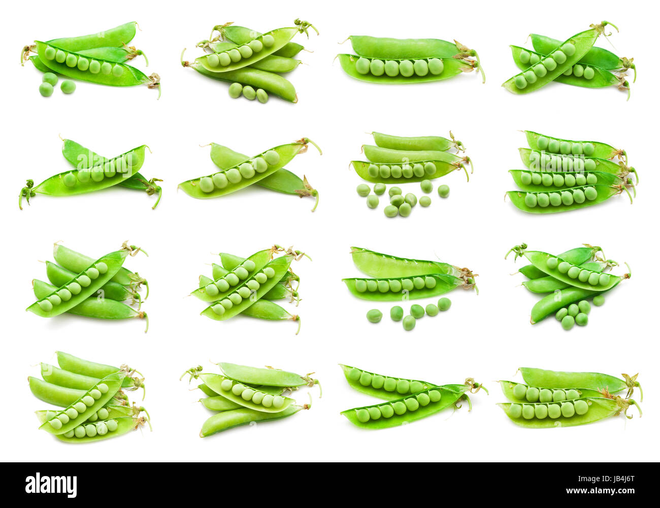 Collection of fresh green peas isolated on white background Stock Photo ...