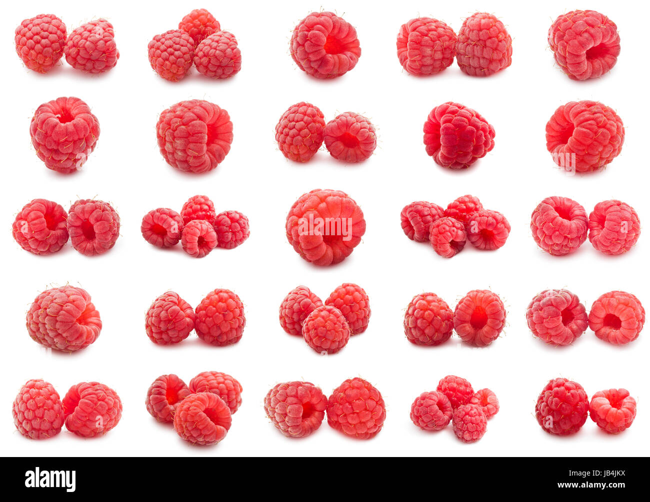 Collection of ripe red raspberries isolated on white background Stock ...