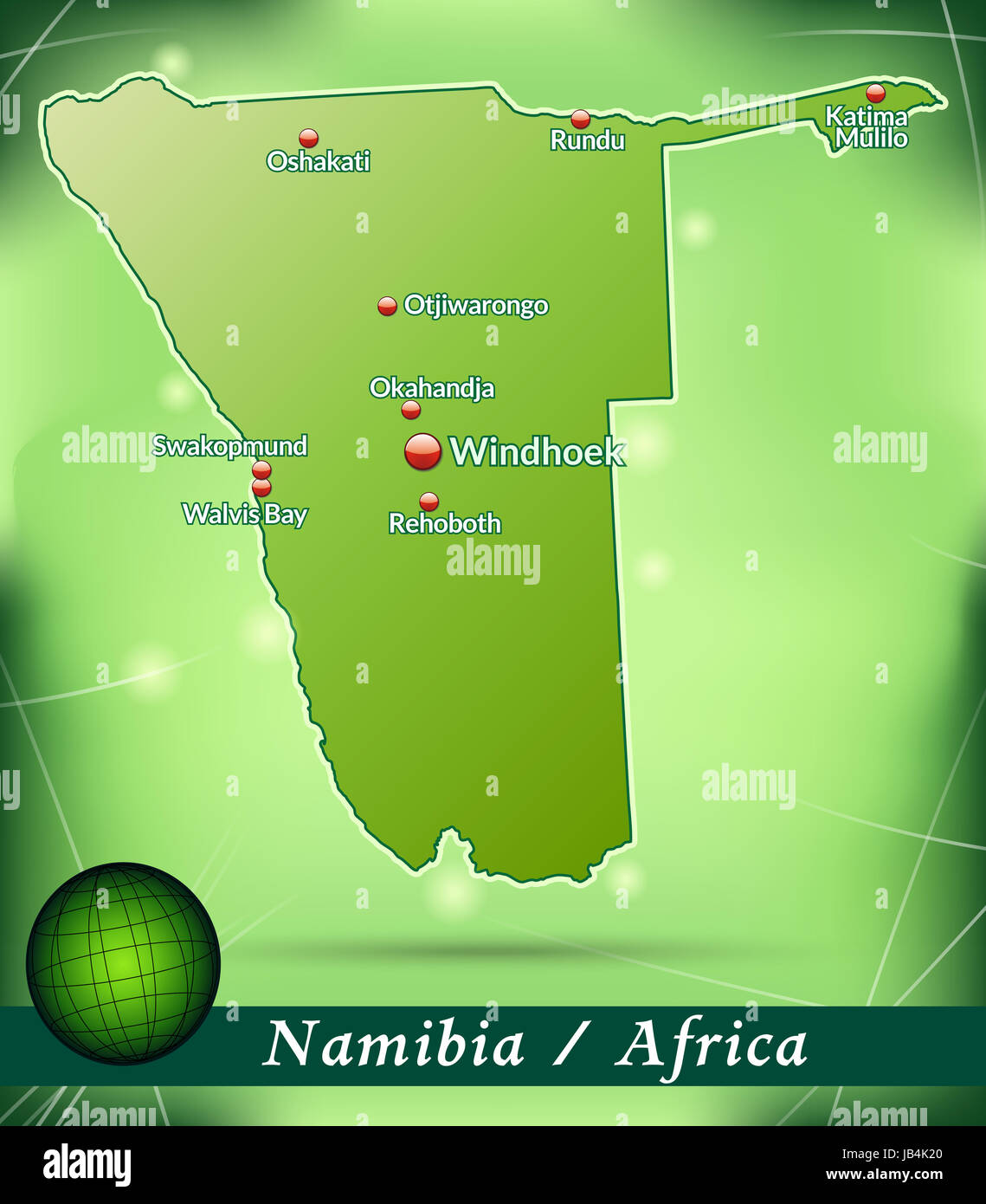 Namibia in Afrika als Inselkarte mit abstraktem Hintergrund in Grün ...