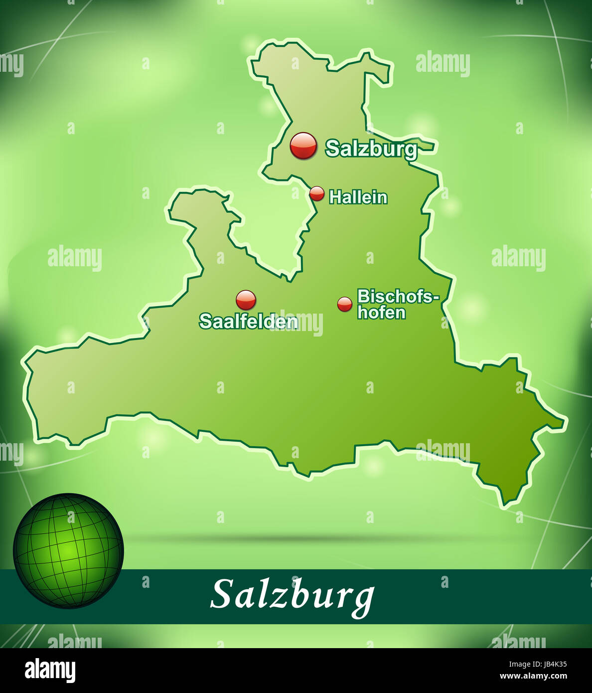 Salzburg Oesterreich als Inselkarte mit abstraktem Hintergrund in Grün ...