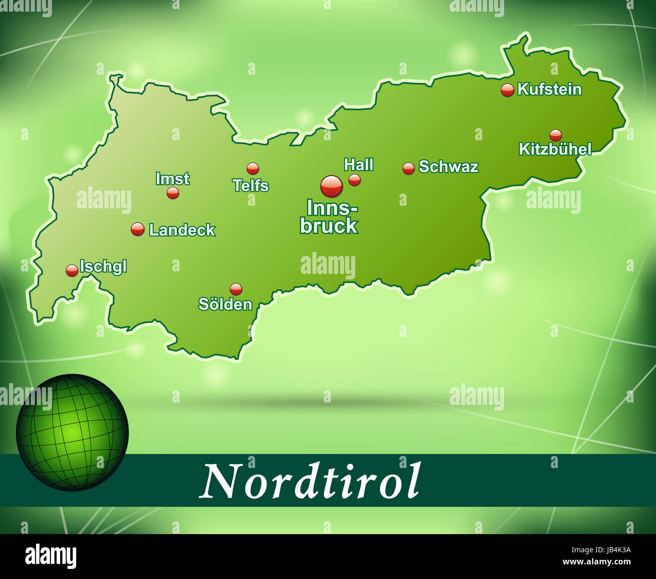 Tirol Oesterreich als Inselkarte mit abstraktem Hintergrund in Grün ...