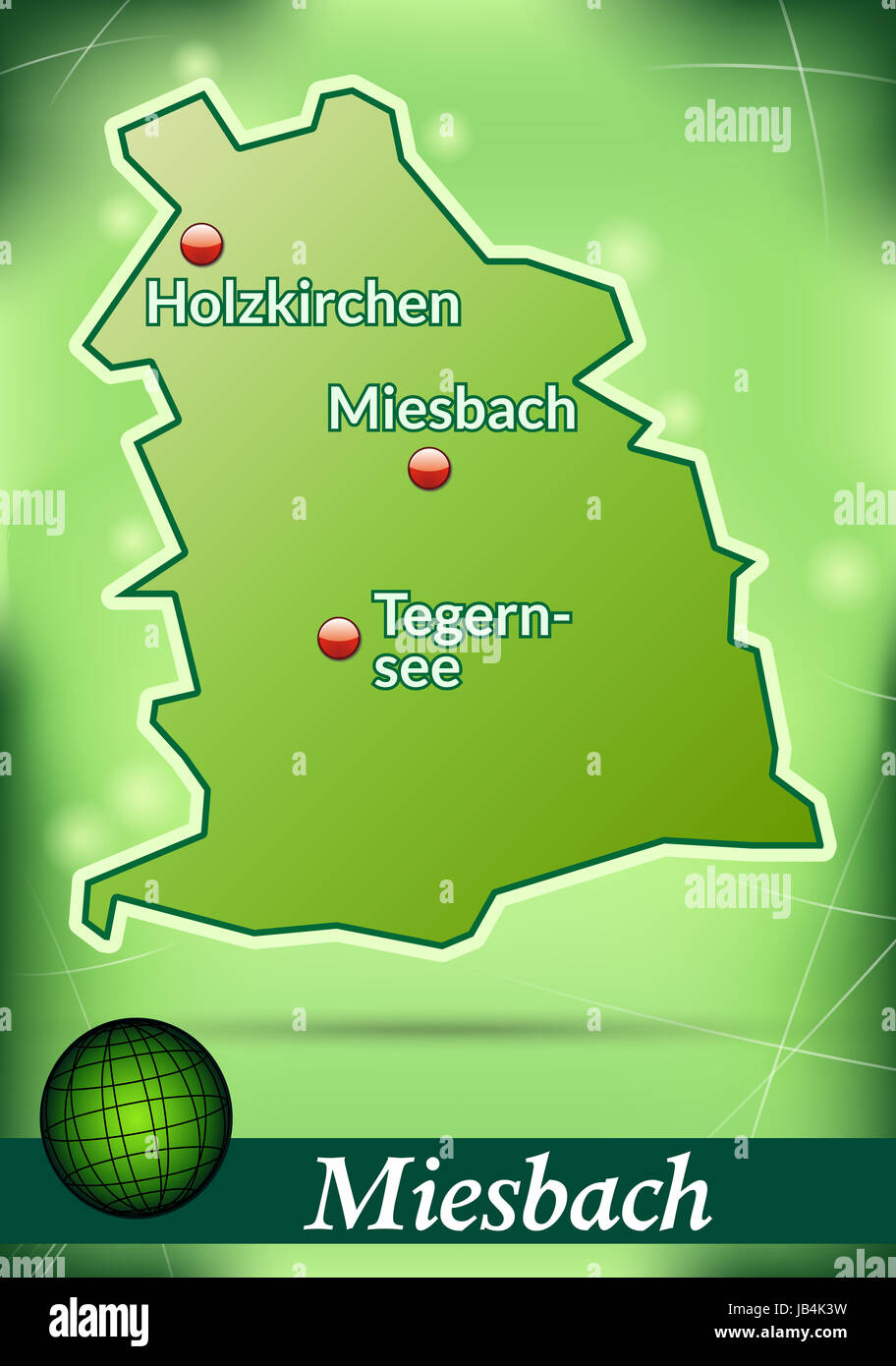 Miesbach in Bayern als Inselkarte mit abstraktem Hintergrund in Grün ...