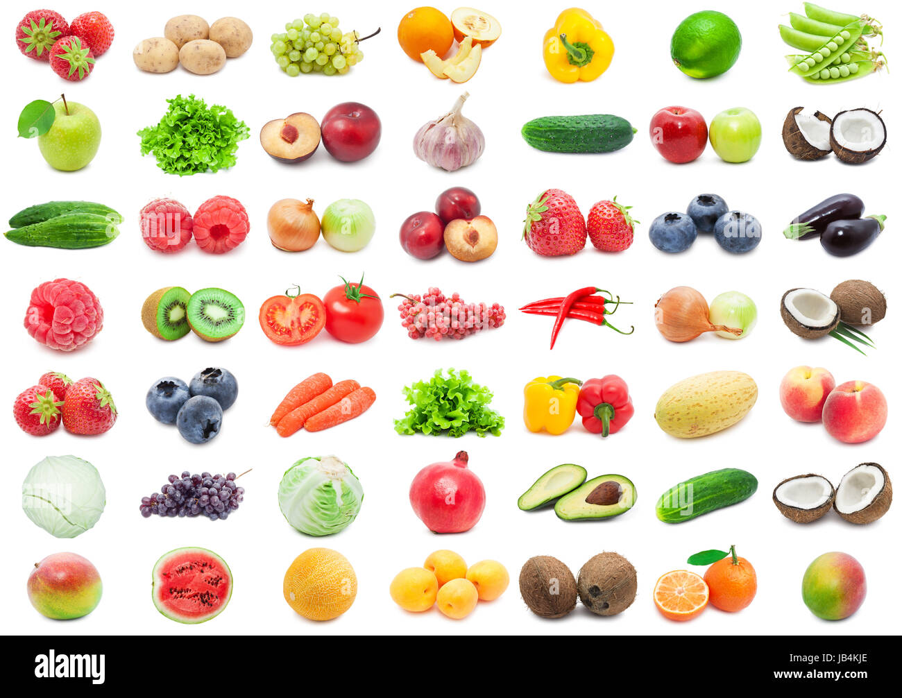 Collection of various fruits and vegetables isolated on white ...