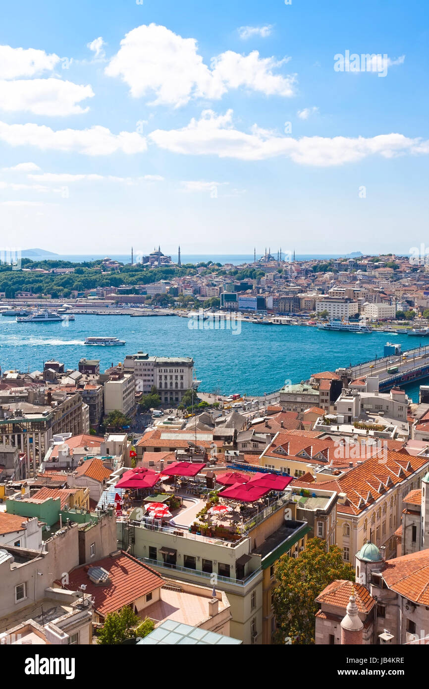 Panoramic view of Golden Horn from Galata tower, Istanbul, Turkey Stock ...
