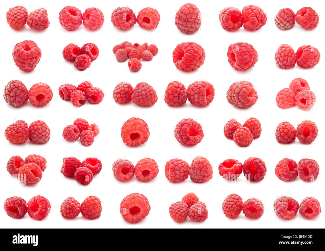 Collection of ripe red raspberries isolated on white background Stock ...