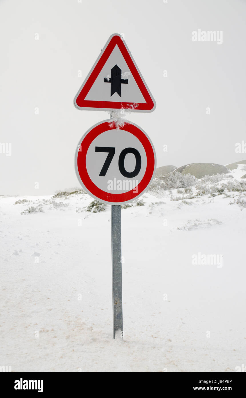 Danger sign near snowy hi-res stock photography and images - Alamy