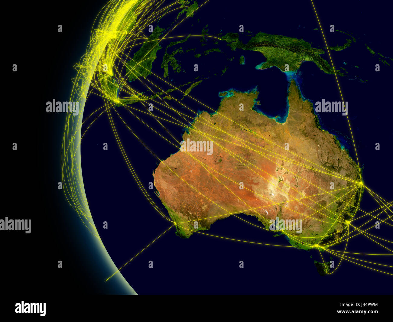 Australia viewed from space with connections representing main air ...