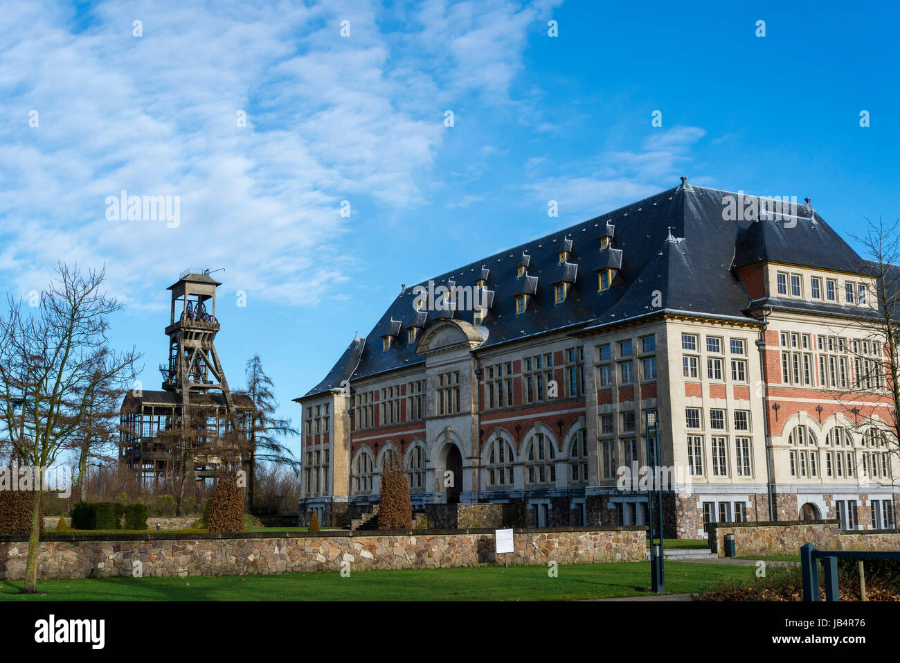 renovated coal mine building with shaft in the background Stock Photo ...