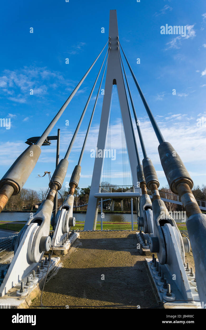 cable pedestrian bridge over river Stock Photo - Alamy