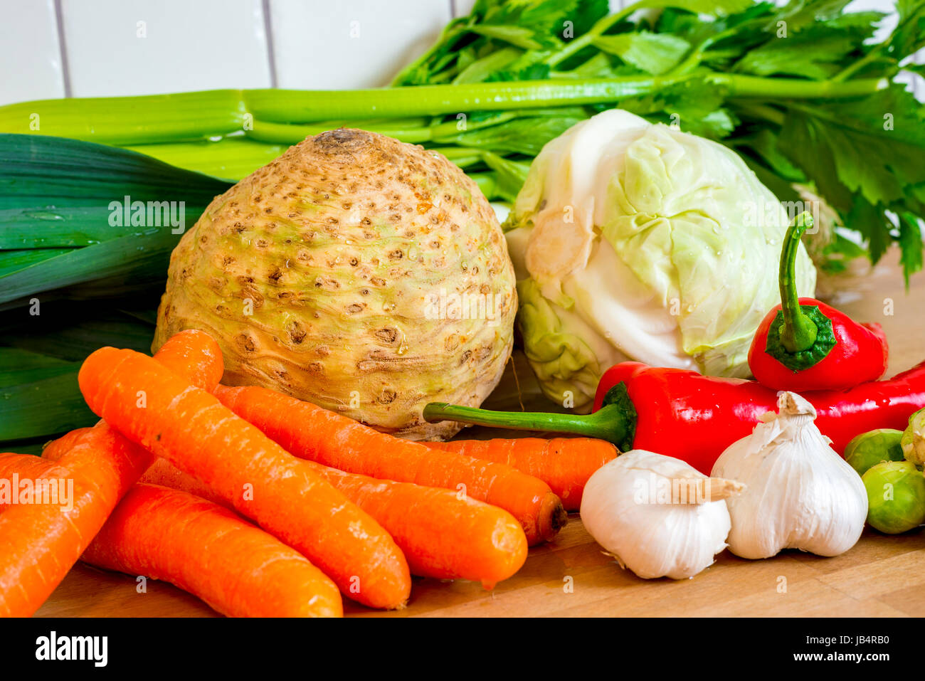 a variation of fresh vegetables on kitchen countertop Stock Photo - Alamy
