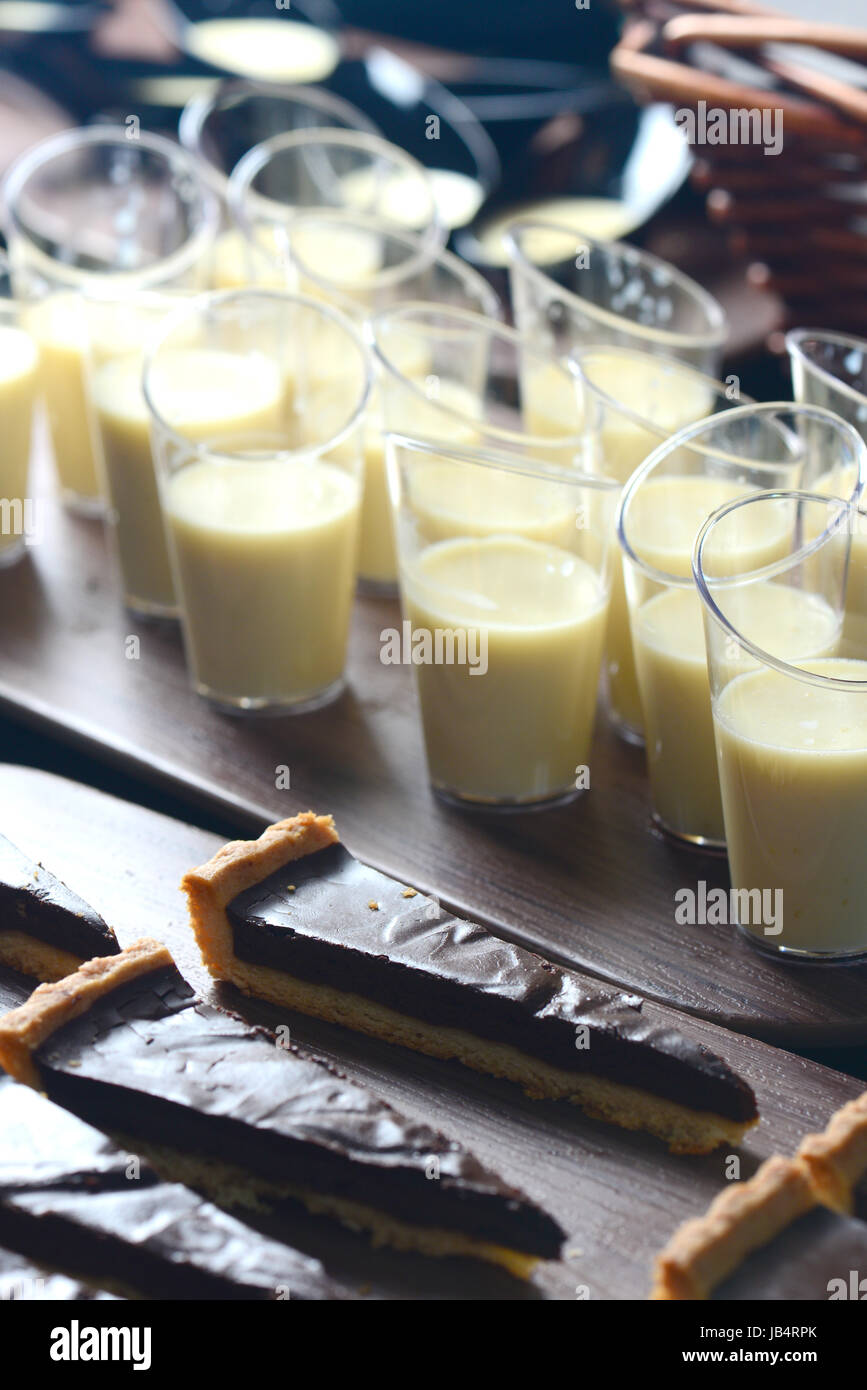 chocolate cake and panna cotta Stock Photo - Alamy