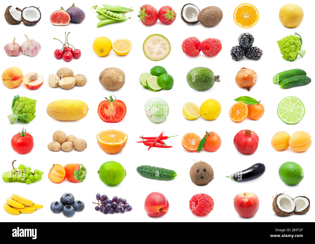 Collection of various fruits and vegetables isolated on white ...