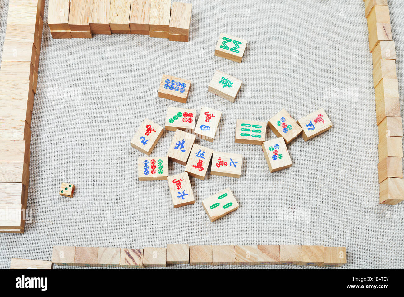 top view of playing field of mahjong board game on textile table Stock ...