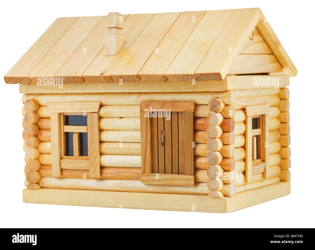 model of simple village wooden log house isolated on white background ...