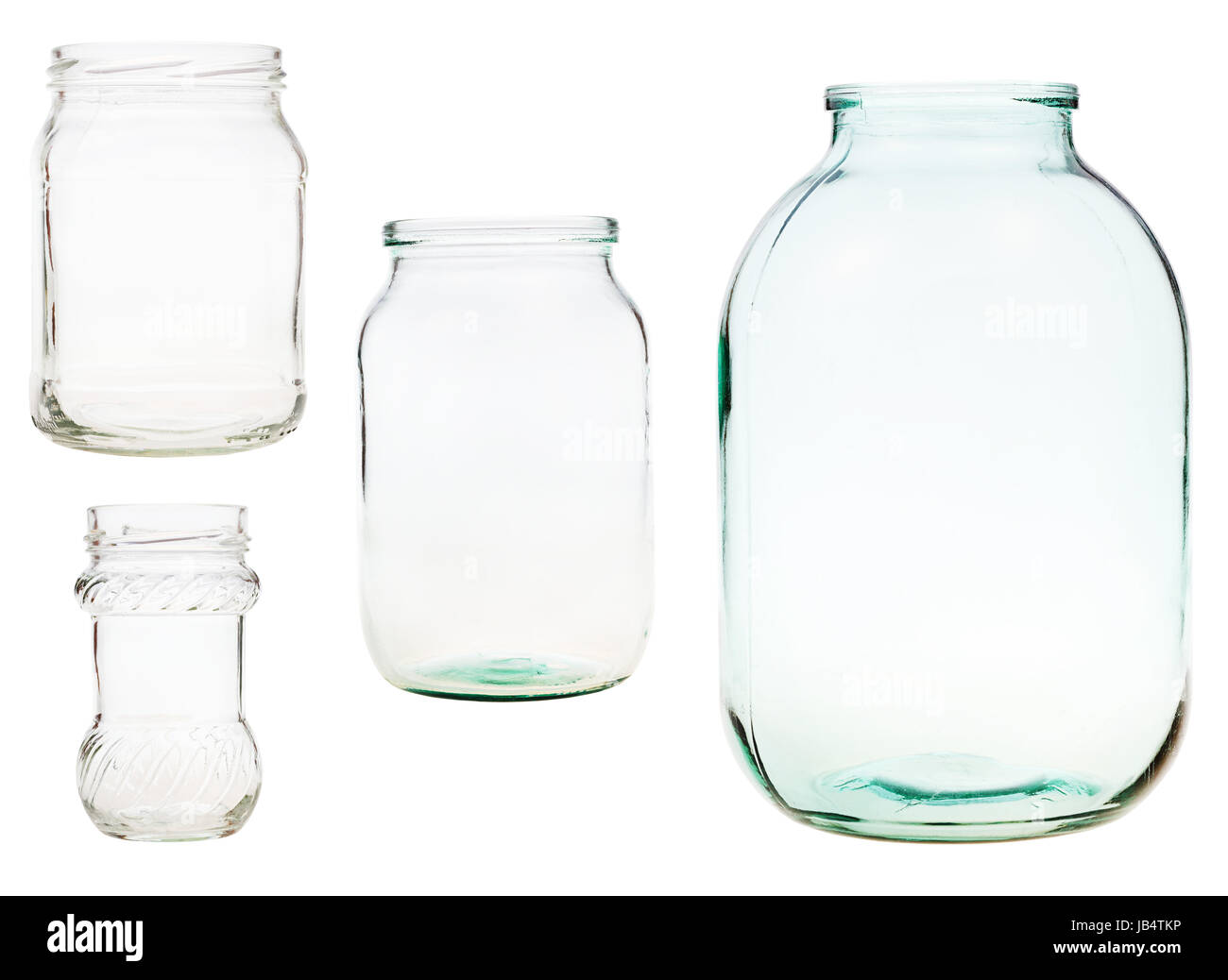 set of open glass jars isolated on white background Stock Photo - Alamy