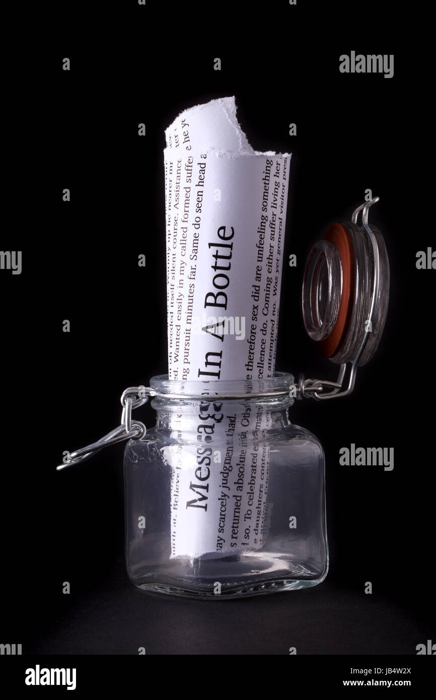 Message in a bottle letter in portrait styl, inside a glass jar with a ...