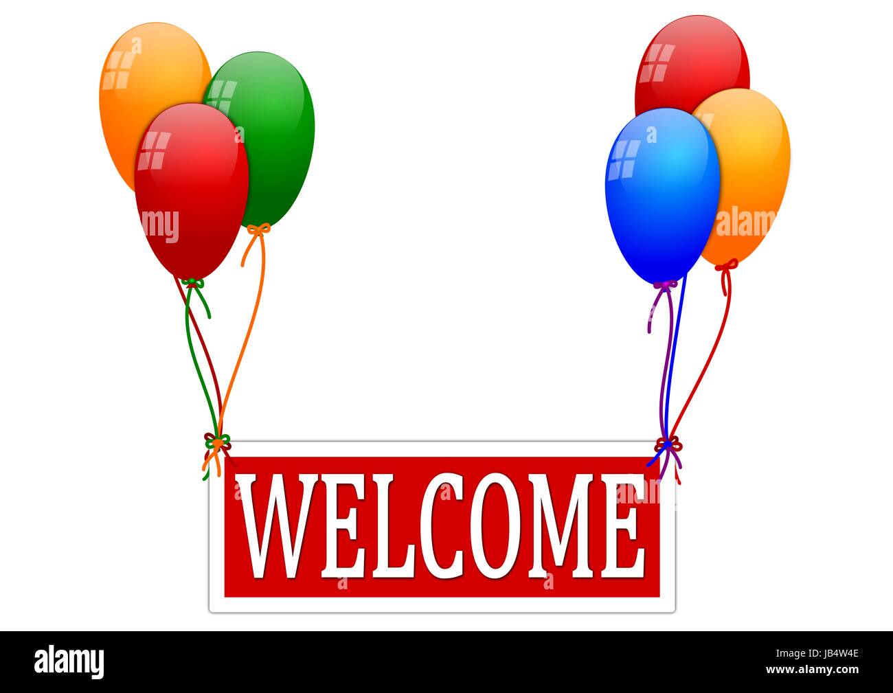 Balloons with a sign saying "Welcome" - illustration Stock Photo - Alamy