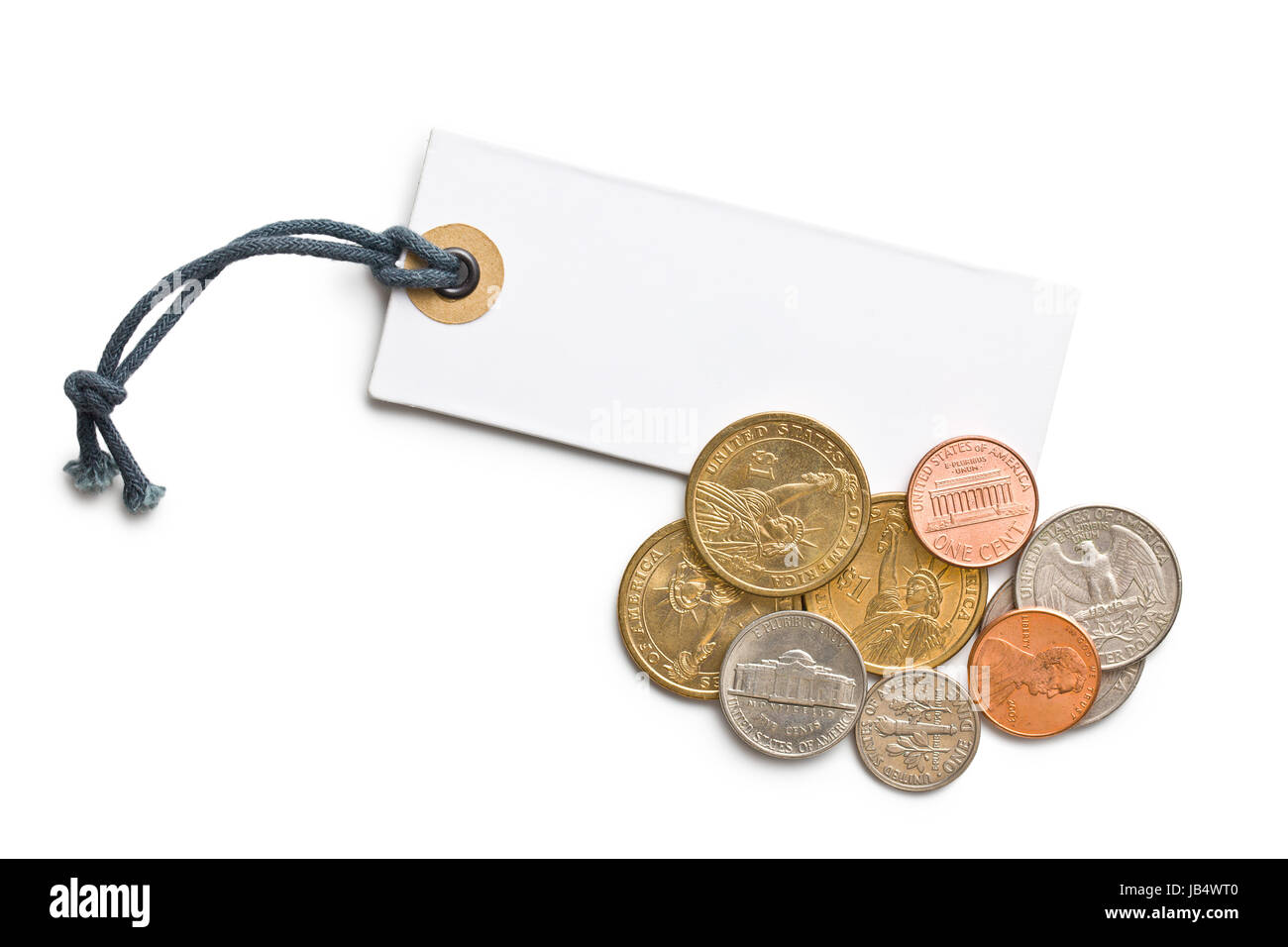U.S. coins with price tag on white background Stock Photo - Alamy
